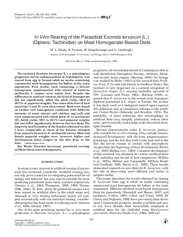 (PDF) In Vitro Rearing of the Parasitoid Exorista larvarum (L ...