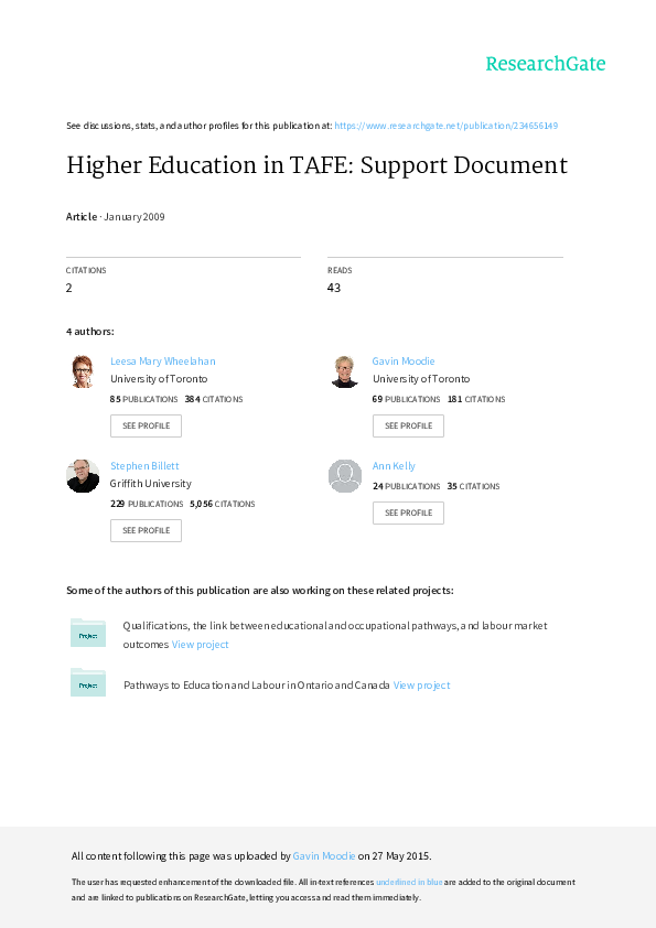 (PDF) Higher Education In TAFE: Support Document. | Leesa Wheelahan ...