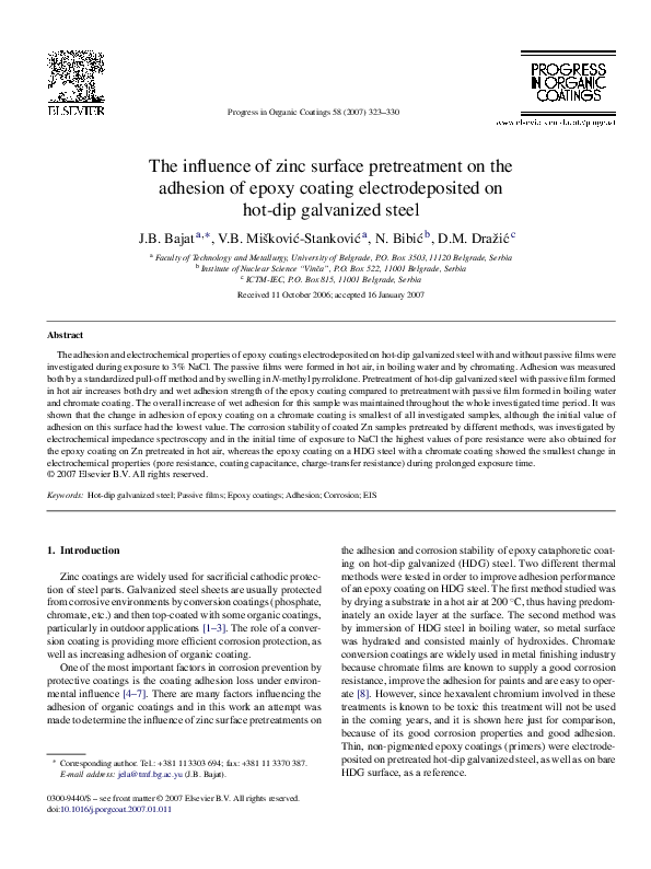 (PDF) Zinc Pretreatment Effects on Epoxy Coating Adhesion