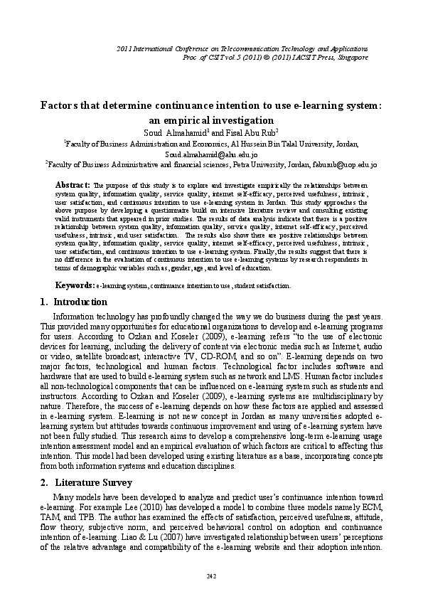 (PDF) Factors that determine continuance intention to use e-learning system: an empirical ...