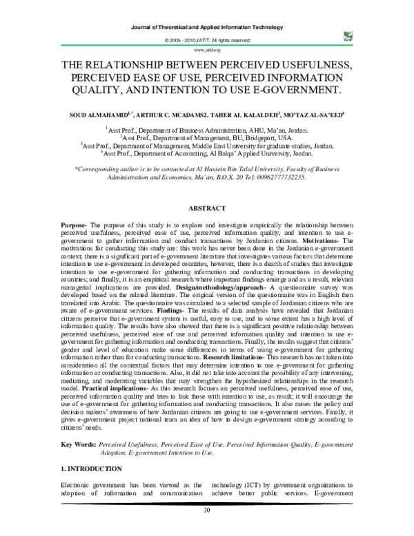 (PDF) THE RELATIONSHIP BETWEEN PERCEIVED USEFULNESS, PERCEIVED EASE OF USE, PERCEIVED ...