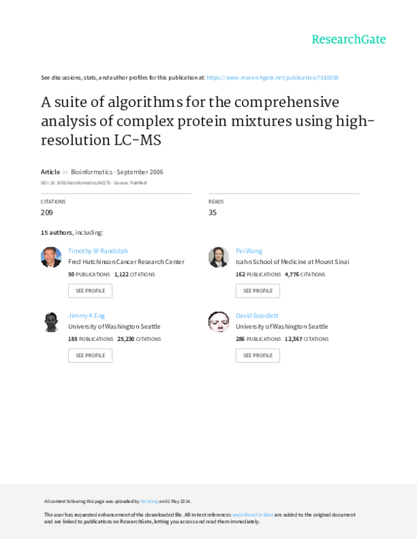 (PDF) A Suite of Algorithms for the Comprehensive Analysis of Complex ...