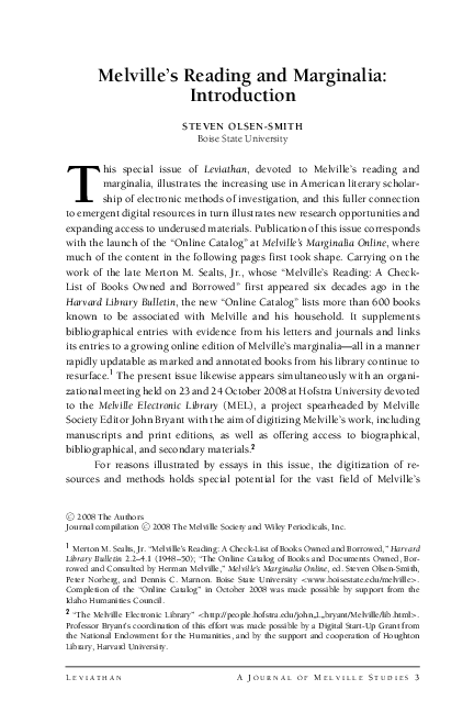 (PDF) Melville's Reading and Marginalia: Introduction