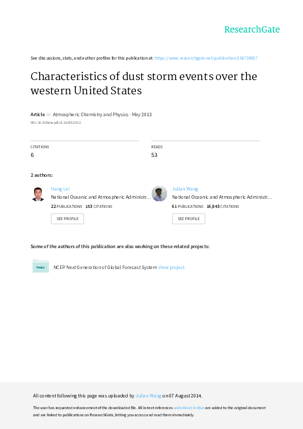 (PDF) Characteristics of dust storm events over the western United States