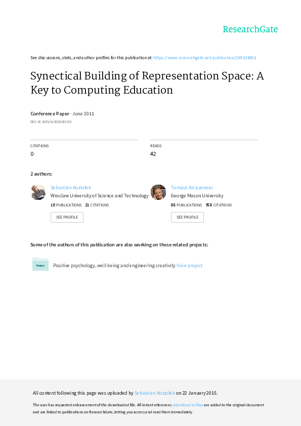 (PDF) Synectical Building of Representation Space: A Key to Computing ...