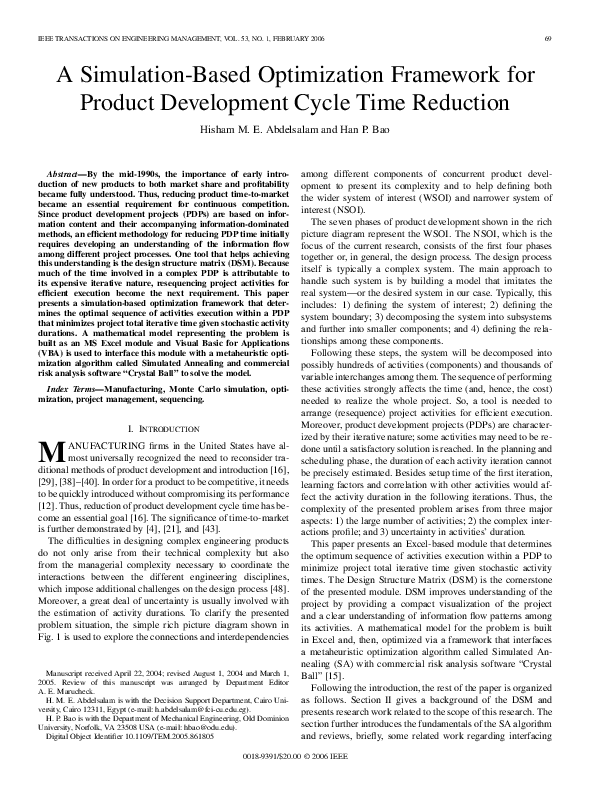 Pdf A Simulation Based Optimization Framework For Product Development Cycle Time Reduction