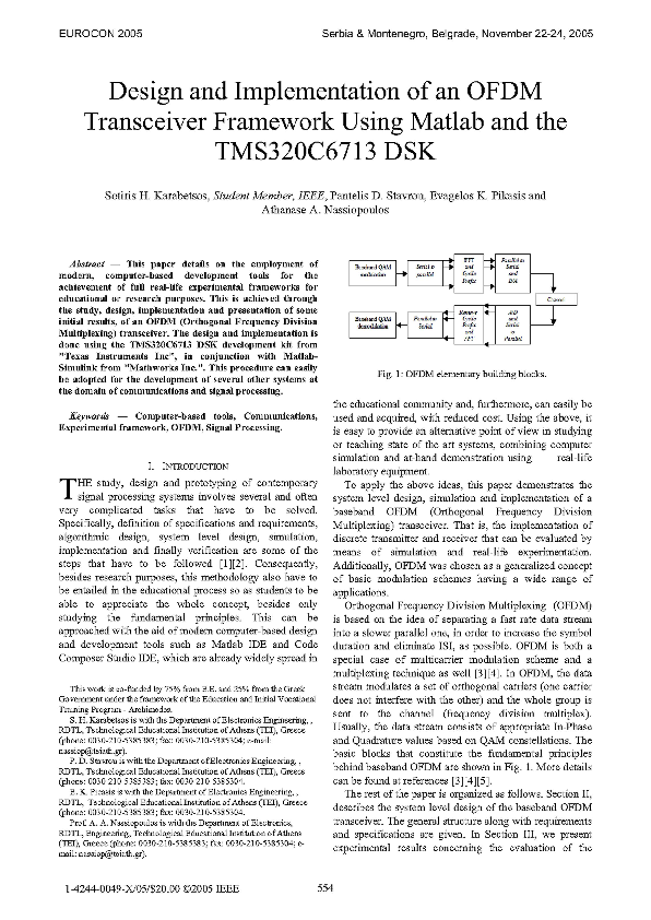(PDF) Design and Implementation of an OFDM Transceiver Framework Using Matlab and the TMS320C67 ...