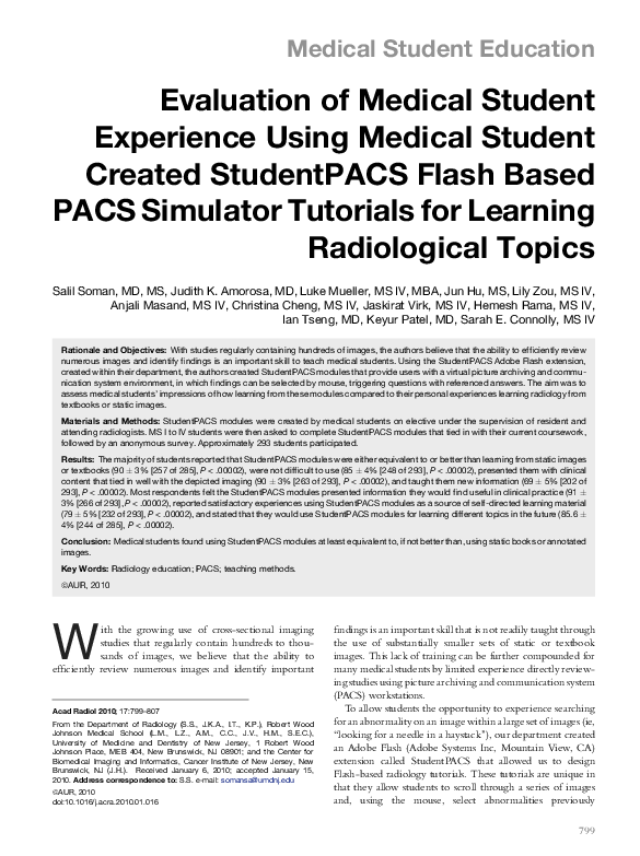 (PDF) Evaluation of Medical Student Experience Using Medical Student ...