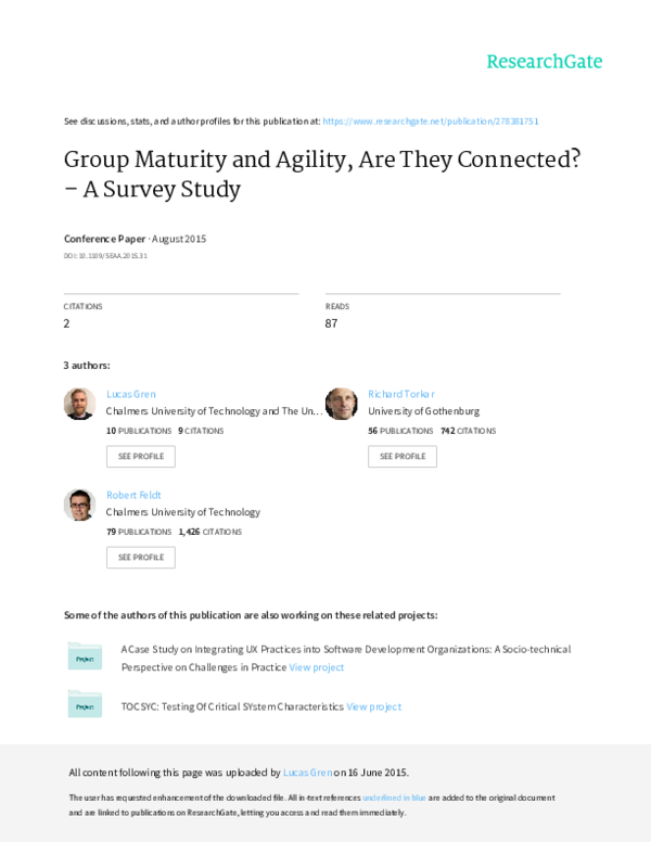 (PDF) Group Maturity and Agility, Are They Connected? -- A Survey Study