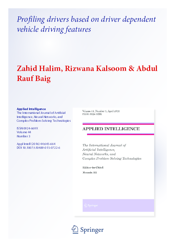 Pdf Profiling Drivers Based On Driver Dependent Vehicle Driving Features