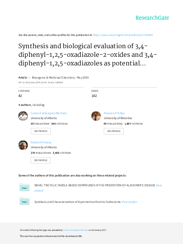 (PDF) Synthesis and Biological Evaluation of 3, 4-Diphenyl-1, 2, 5-Oxadiazole-2-Oxides and 3, 4 ...