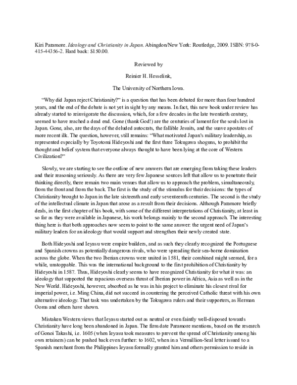 (DOC) Kiri Paramore. Ideology and Christianity in Japan (London/New ...