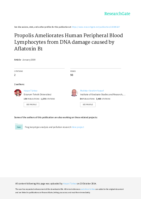 (PDF) Propolis ameliorates human peripheral blood lymphocytes from DNA ...