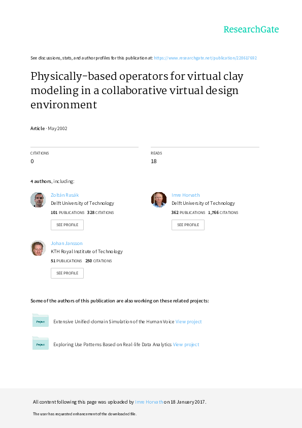 (PDF) Physically-Based Operators for Virtual Clay Modeling in a Collaborative Virtual Design ...