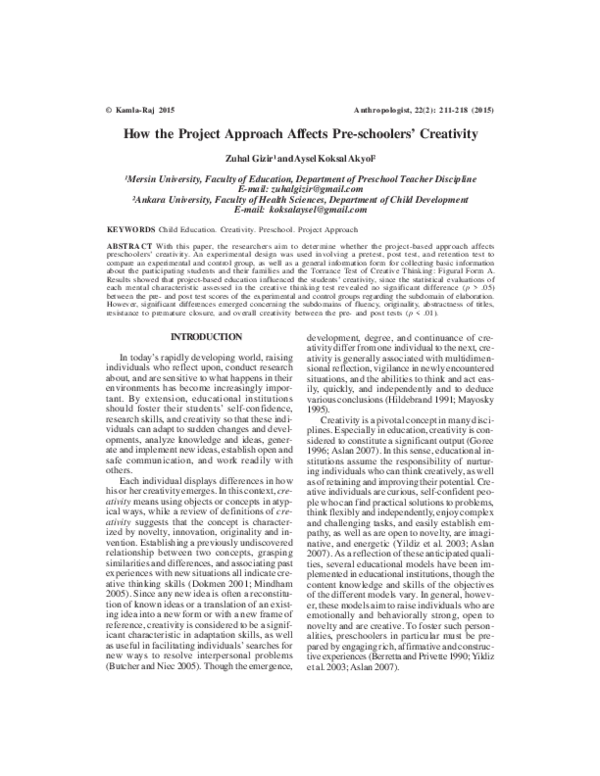 (PDF) How the Project Approach Affects Pre-schoolers' Creativity