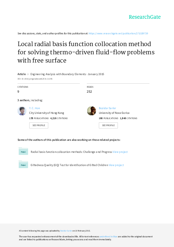 Pdf Local Radial Basis Function Collocation Method For Solving Thermo Driven Fluid Flow