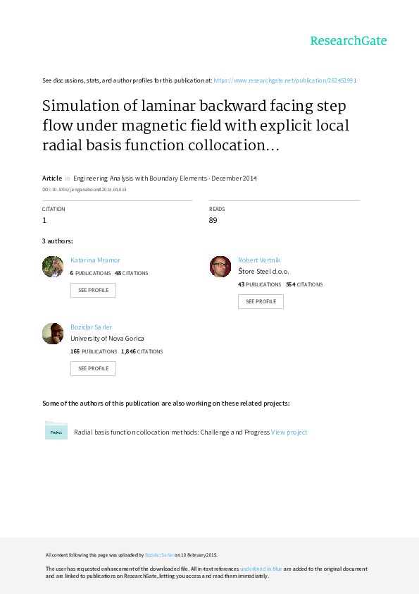 (PDF) Simulation of laminar backward facing step flow under magnetic field with explicit local ...