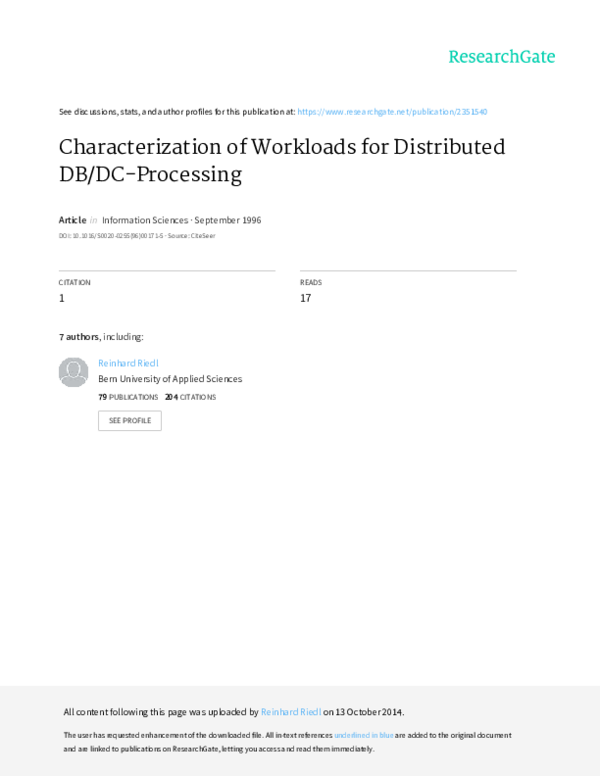 (PDF) Characterization of Workloads for Distributed Processing-Methodology and Guide