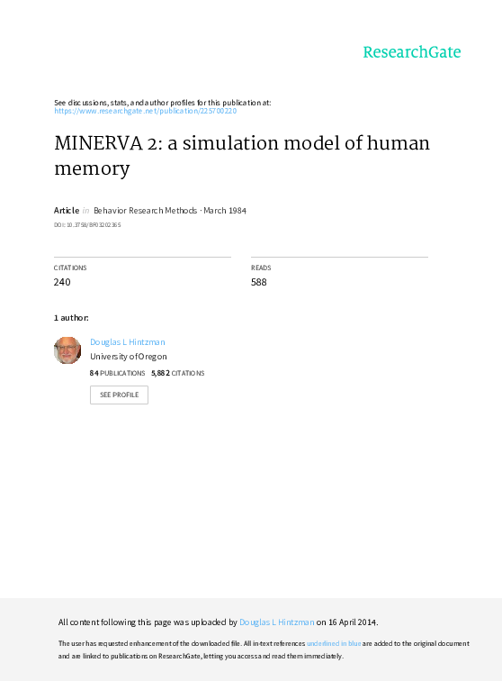 (PDF) MINERVA 2: A Simulation Model of Human Memory.