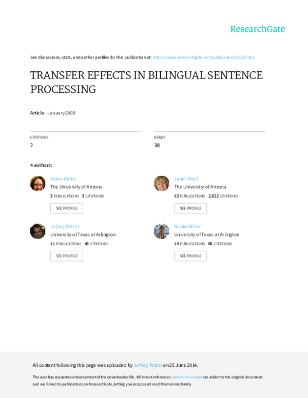 (PDF) Transfer Effects in Bilingual Sentence Processing | Janet Nicol ...