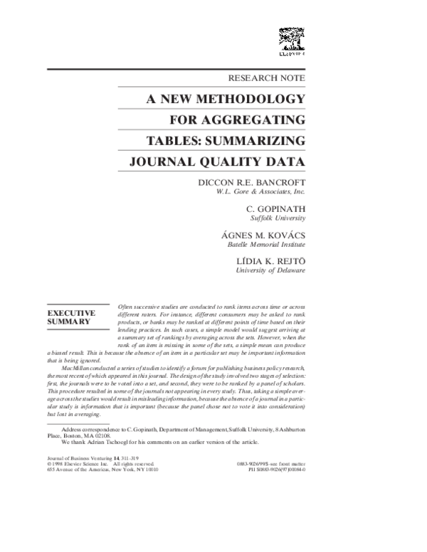 (PDF) A new methodology for aggregating tables: Summarizing journal quality data