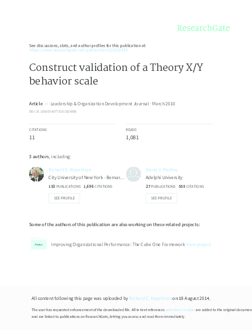 Pdf Construct Validation Of A Theory Xy Behavior Scale