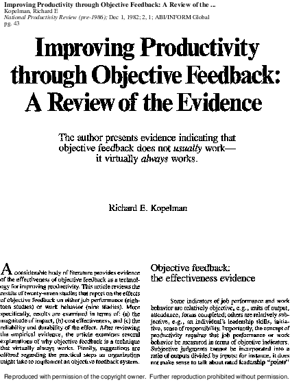 (PDF) Improving productivity through objective feedback: A review of the evidence