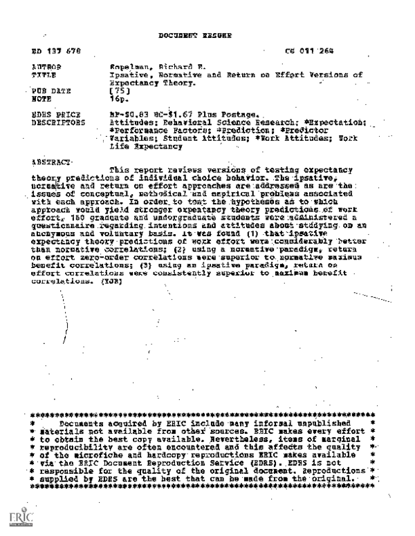 (PDF) Ipsative, Normative and Return on Effort Versions of Expectancy ...
