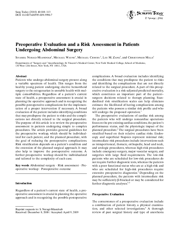 (PDF) Preoperative evaluation and a risk assessment in patients ...