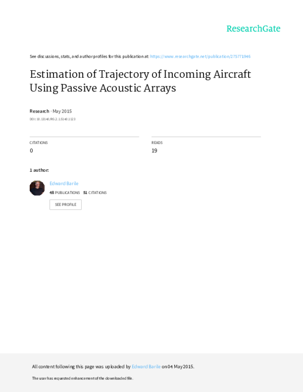 Pdf Estimation Of Trajectory Of Incoming Aircraft Using Passive Acoustic Arrays