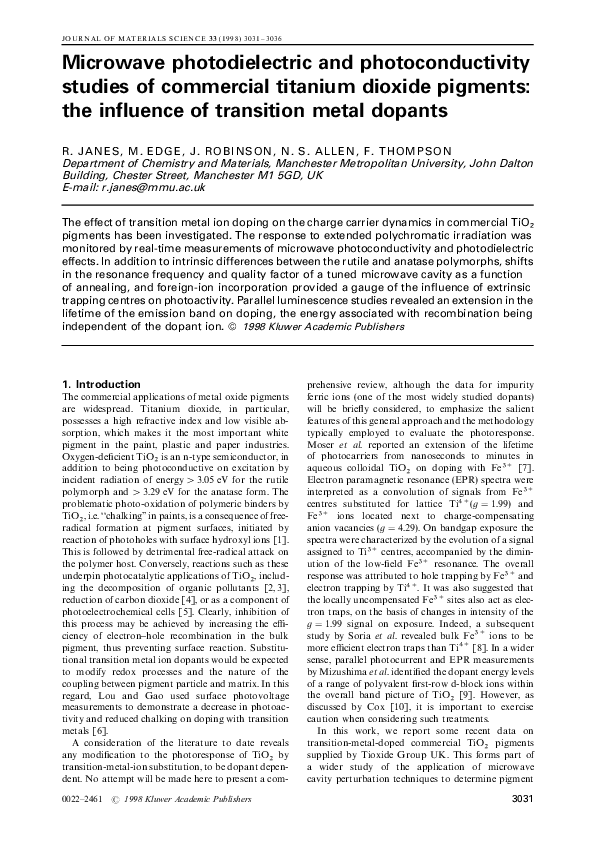 (PDF) Microwave photodielectric and photoconductivity studies of ...