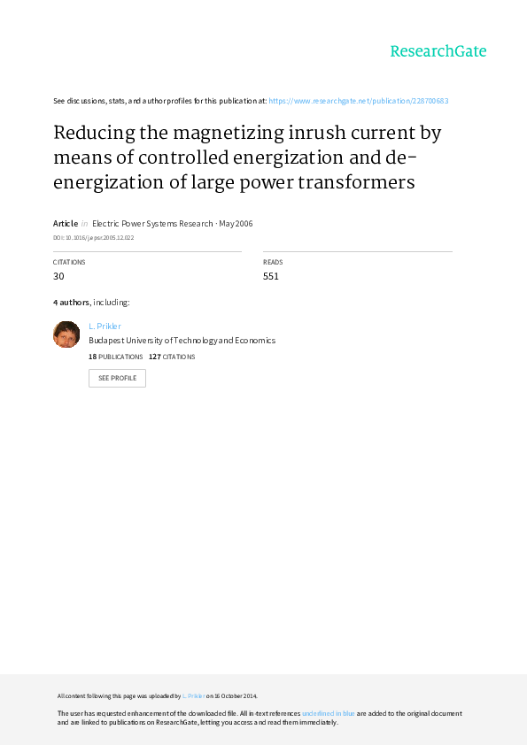 (PDF) Reducing the magnetizing inrush current by means of controlled ...