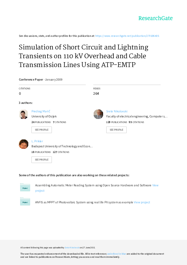 (PDF) Simulation of Short Circuit and Lightning Transients on 110 kV Overhead and Cable ...