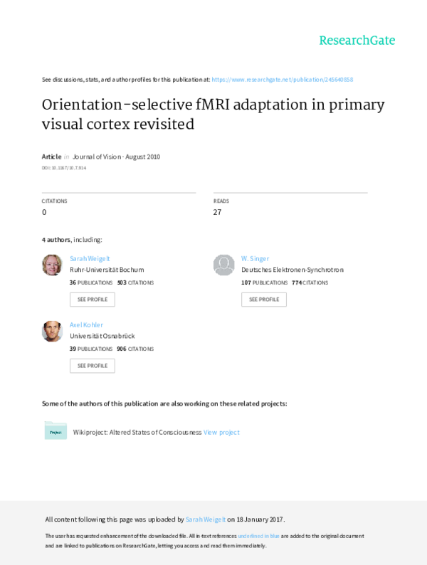(PDF) Orientation-Selective FMRI Adaptation In Primary Visual Cortex Revisited