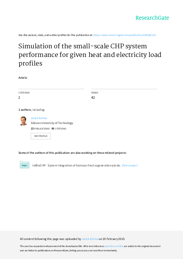 (PDF) Simulation of the small-scale CHP system performance for given ...
