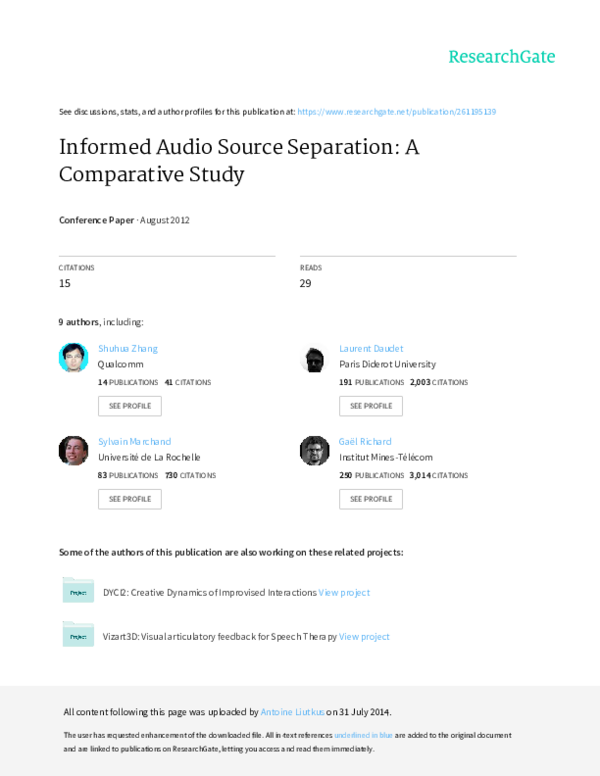 (PDF) Informed audio source separation: A comparative study