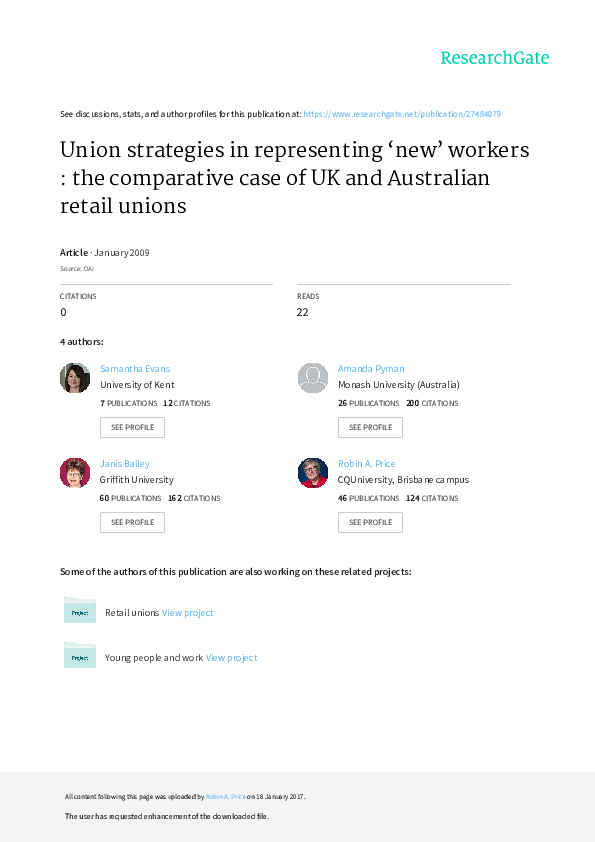 (PDF) Union strategies in representing ‘new workers’ : the case of UK ...