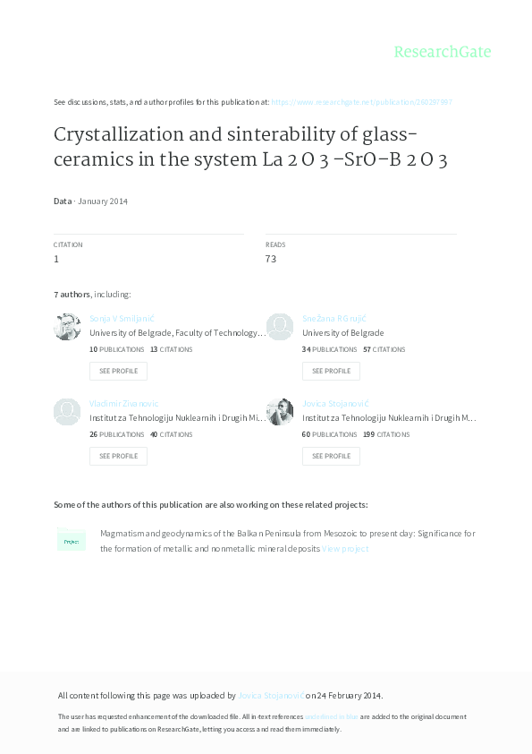 (PDF) Crystallization and sinterability of glass-ceramics in the system La2O3–SrO–B2O3