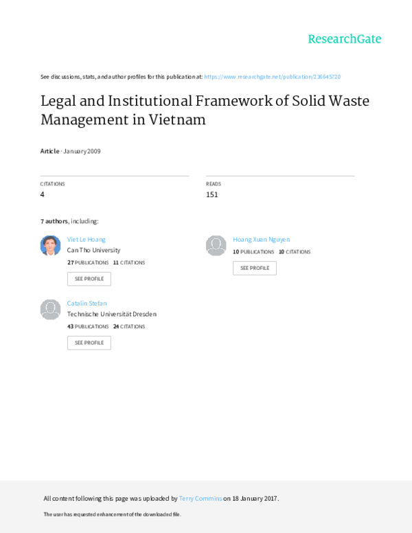 (PDF) Legal and Institutional Framework of Solid Waste Management In ...