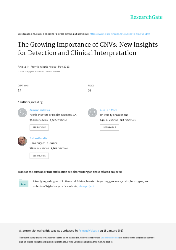 (PDF) The Growing Importance of CNVs: New Insights for Detection and Clinical Interpretation