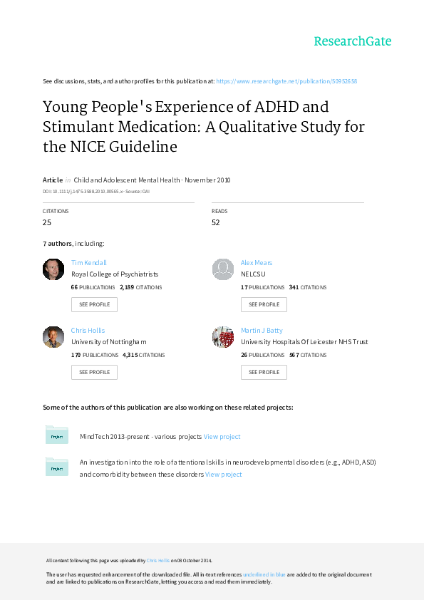 (PDF) Young People's Experience of ADHD and Stimulant Medication: A ...
