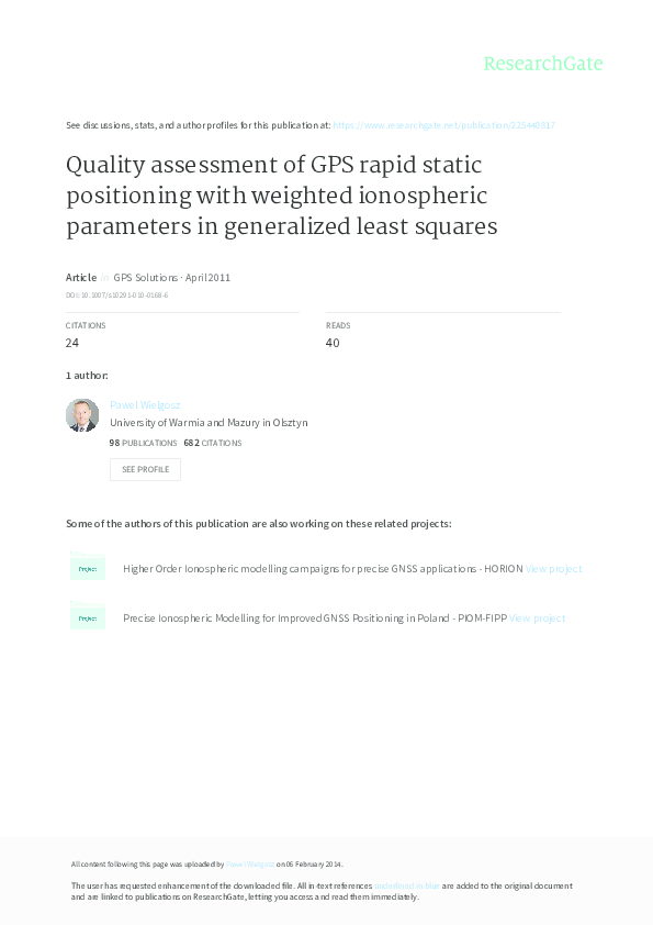 (PDF) Quality Assessment of GPS Rapid Static Positioning With Weighted ...