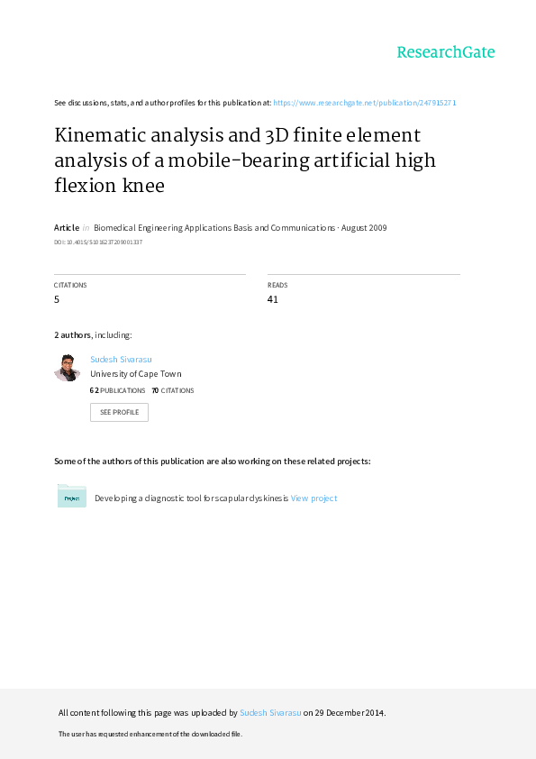 (PDF) KINEMATIC ANALYSIS AND 3D FINITE ELEMENT ANALYSIS OF A MOBILE-BEARING ARTIFICIAL HIGH ...