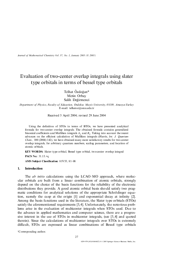 Pdf Evaluation Of Two Center Overlap Integrals Using Slater Type