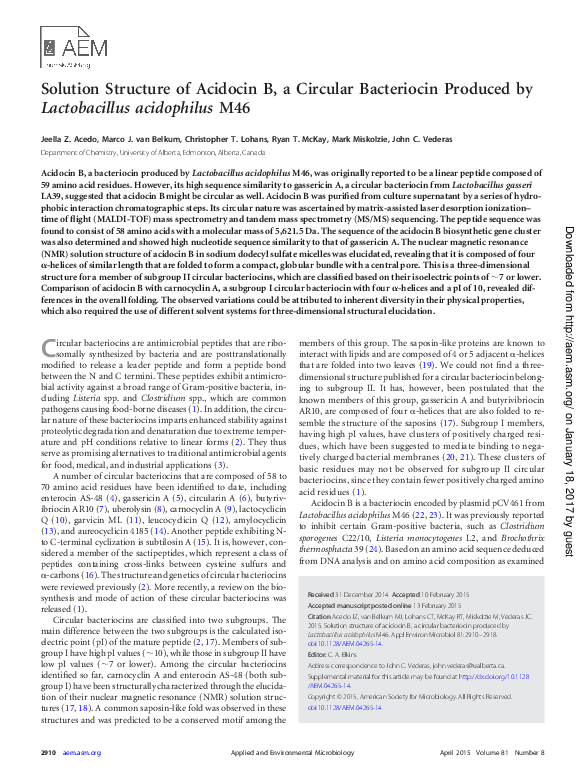 (PDF) DNA analysis of the genes encoding acidocin LF221 A and acidocin LF221 B, two bacteriocins ...