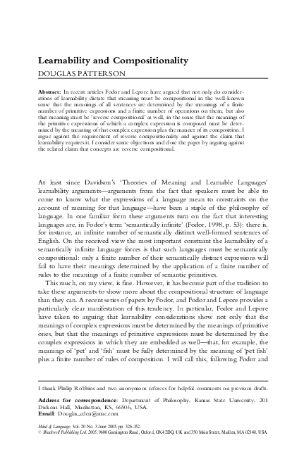 (PDF) Learnability and Compositionality