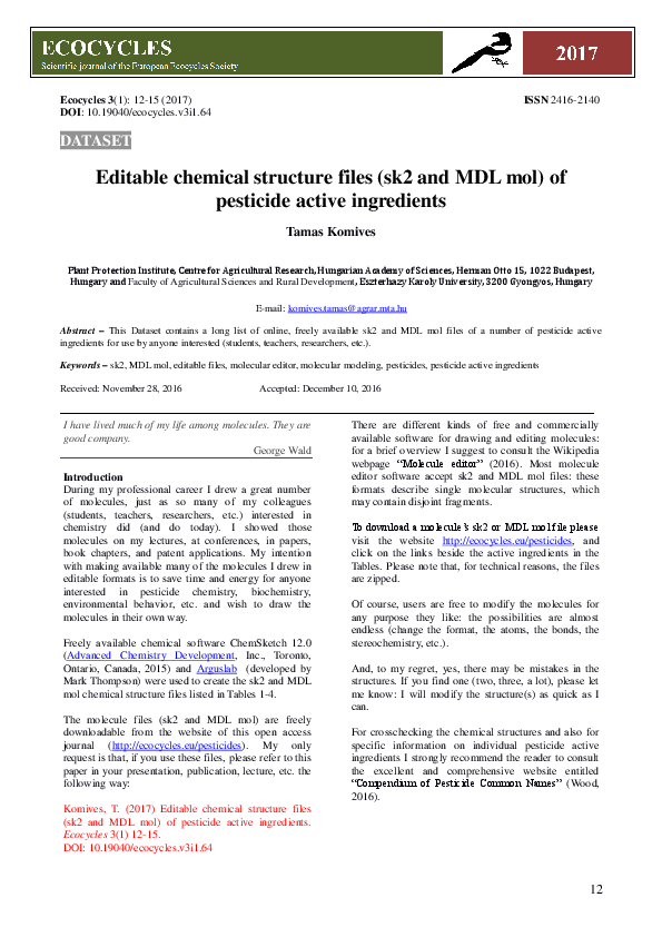 (PDF) Editable chemical structure files (sk2 and MDL mol) of pesticide ...