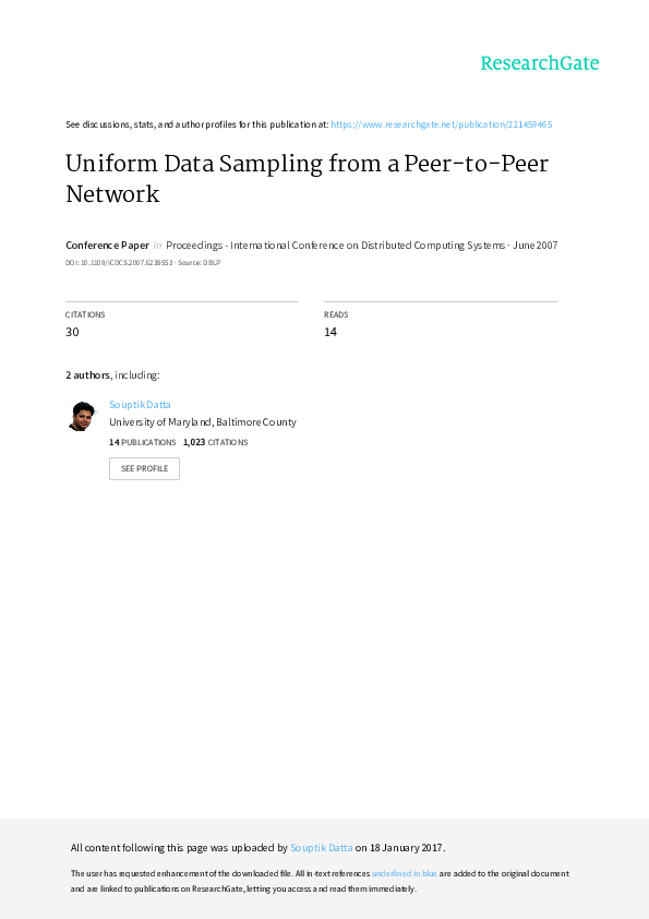 (PDF) Uniform Data Sampling from a Peer-to-Peer Network