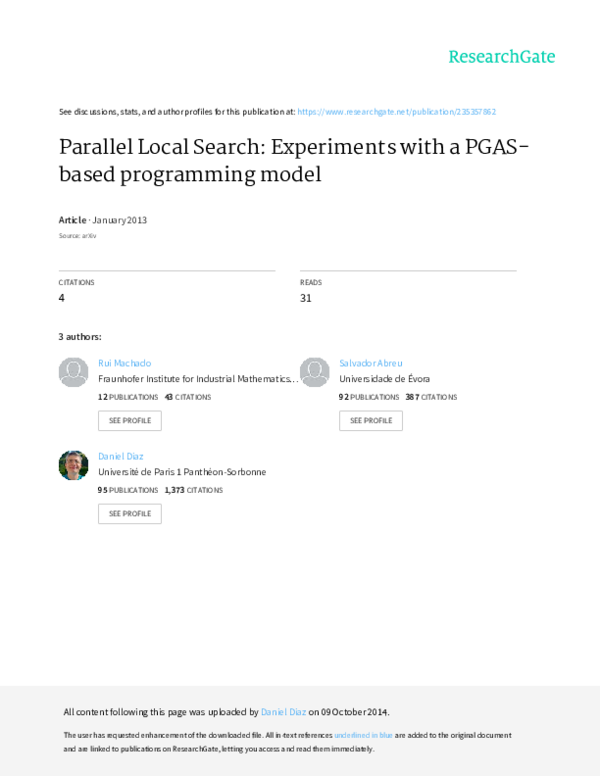 (PDF) Parallel Local Search: Experiments with a PGAS-based programming model