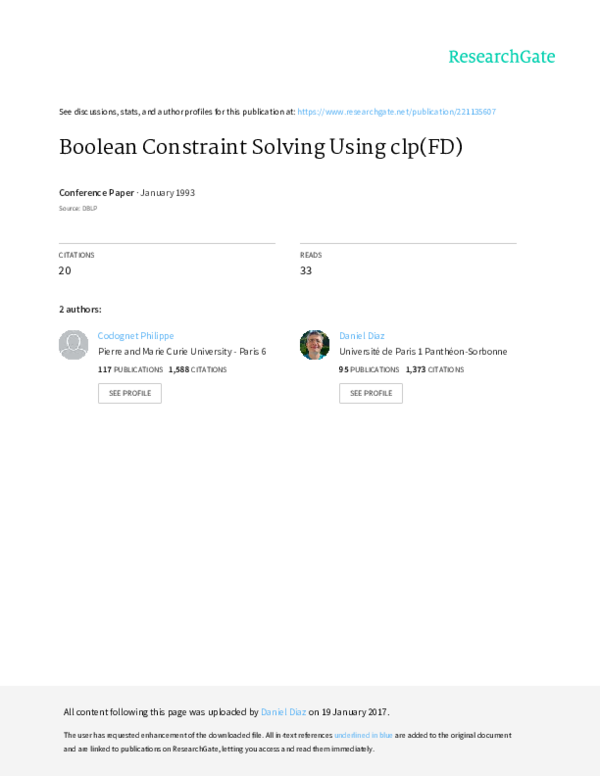 Pdf Boolean Constraint Solving Using Clp Fd